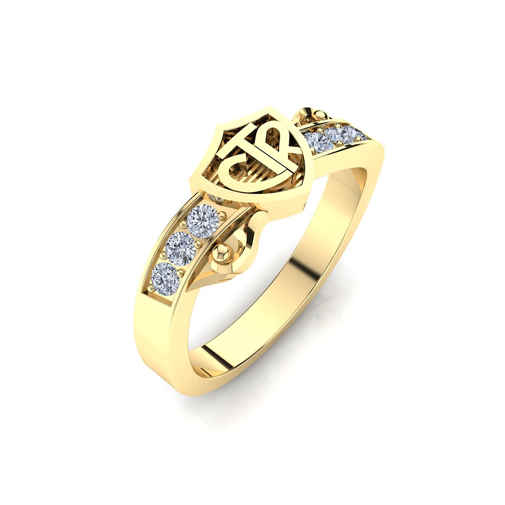 CTR Shield Scroll Ring, Diamond-set, 14K #403 | Celestial Ringdom